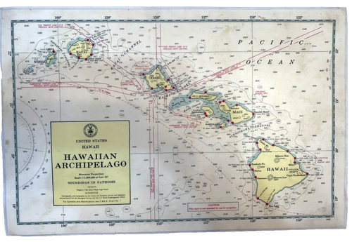 Hawaiian Archipelago Map US Navy Laminated VTG Mercator Projection ...