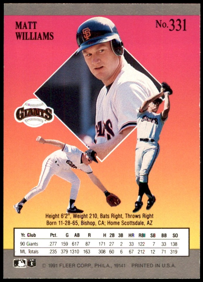 Matt Williams 1991 Ultra #331 Giants MLB READ FREE SHIPPING ...