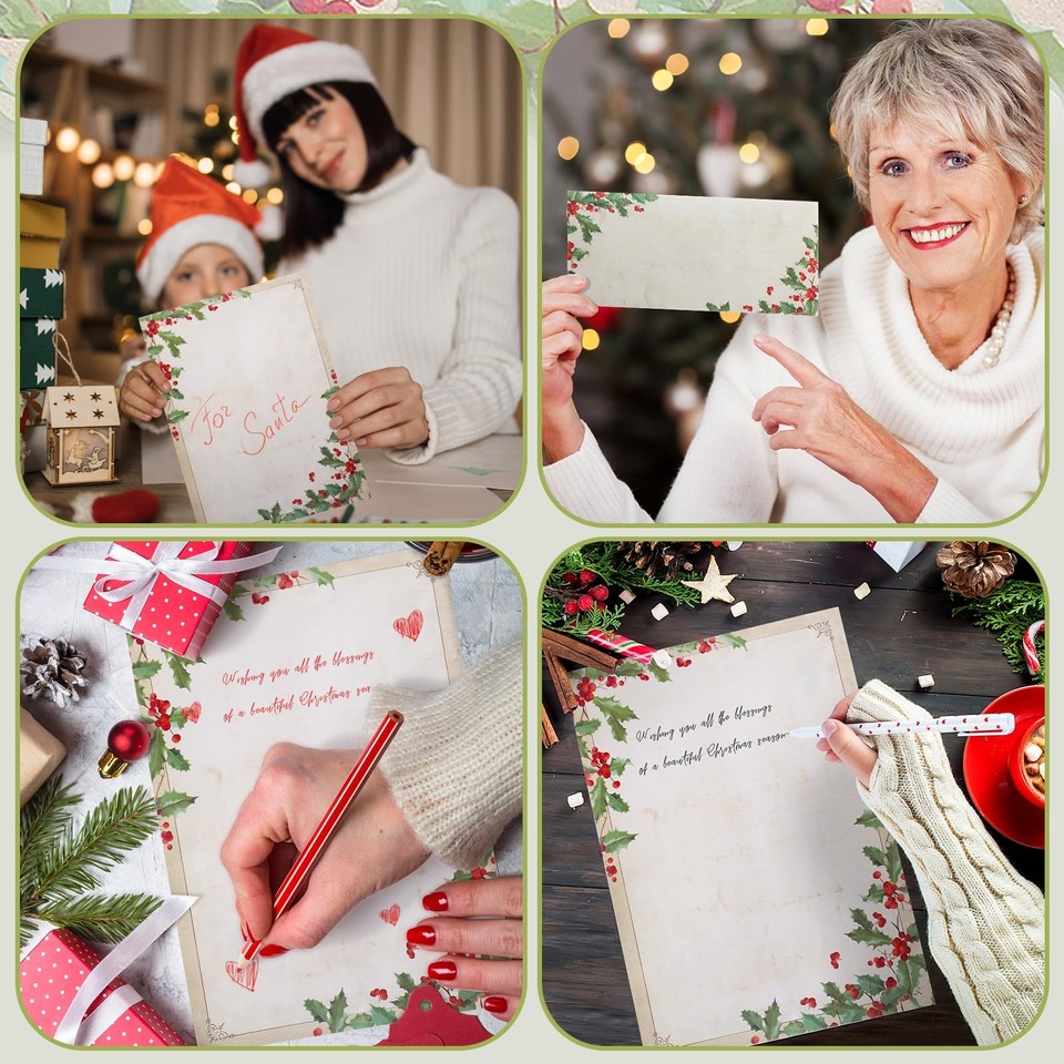 80 Sets Christmas Stationery Paper with Envelopes 8.5 x 11 Inch ...