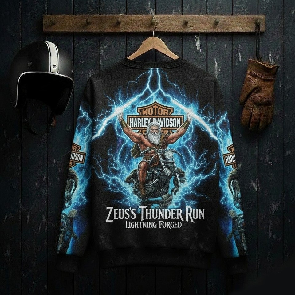 Harley-Davidson Long Sleeve Sweater Shirt 3D Old School Zeus Riding on ...