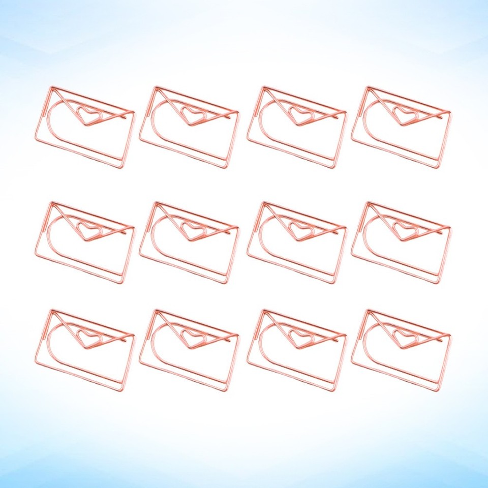 12pcs Cartoon Envelope Paper Clip Rose Gold Creative File Clamps ...
