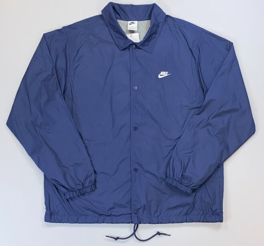 Men's Nike FN3316-410 LOOSE Fit Navy Snap Front Coaches Lined Slick ...