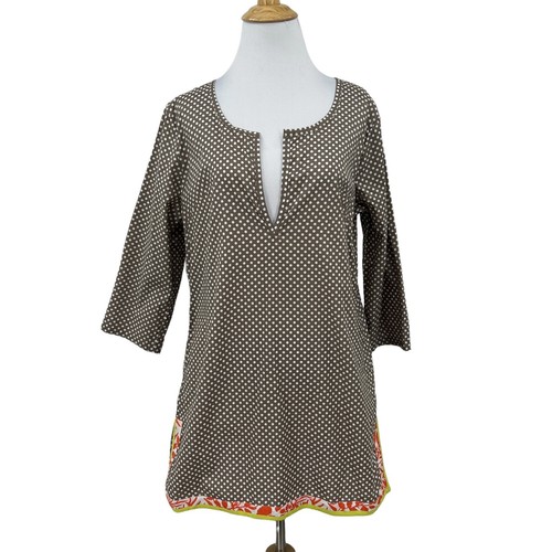 Gap Body Split Neck Tunic Blouse Womens S Small Polka Dot 3/4 Sleeves Cotton Top | eBay