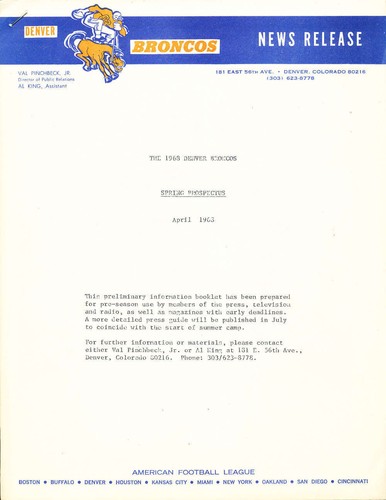 1968 Denver Broncos Spring Prospectus Media Guide NFL3 | eBay