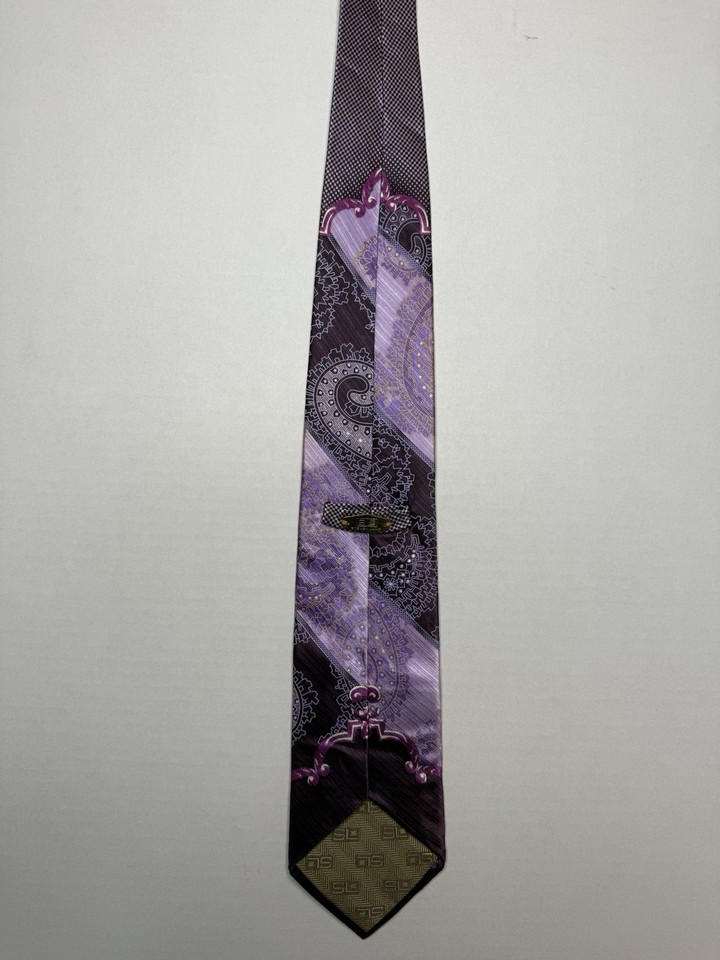 Steven Land Silk Tie Purple Paisley Geometric Pattern Bold Designer ...
