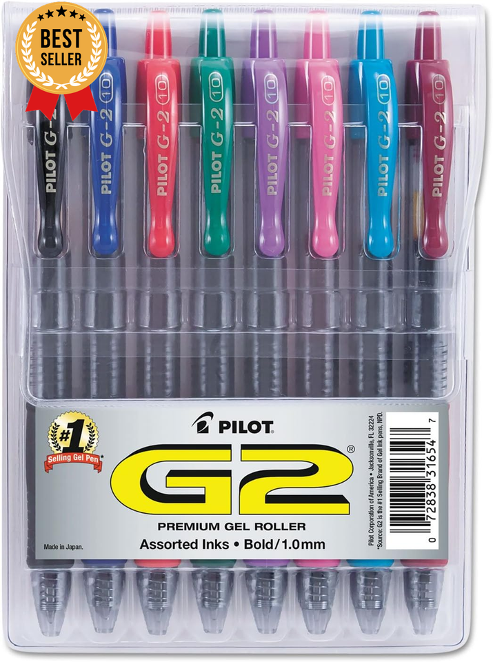 Pilot, G2 Premium Gel Roller Pens, Bold Point 1 mm, Pack of 8, Assorted ...