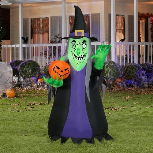 4 Foot Scary Witch Holding Pumpkin for Halloween by Airblown ...