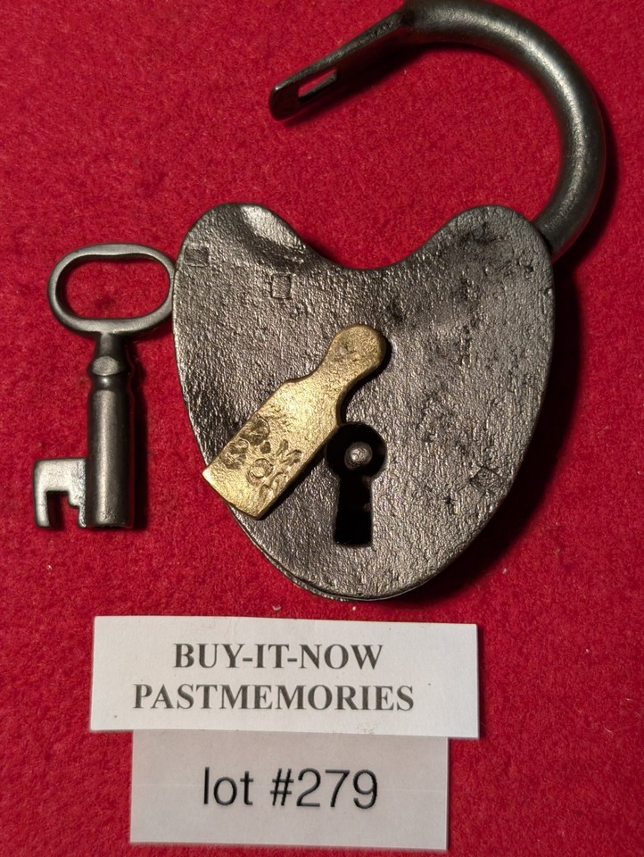 3" 1860s CIVIL WAR "D.M." IRON PADLOCK w/ KEY, VINTAGE ANTIQUE LOCK LOT ...
