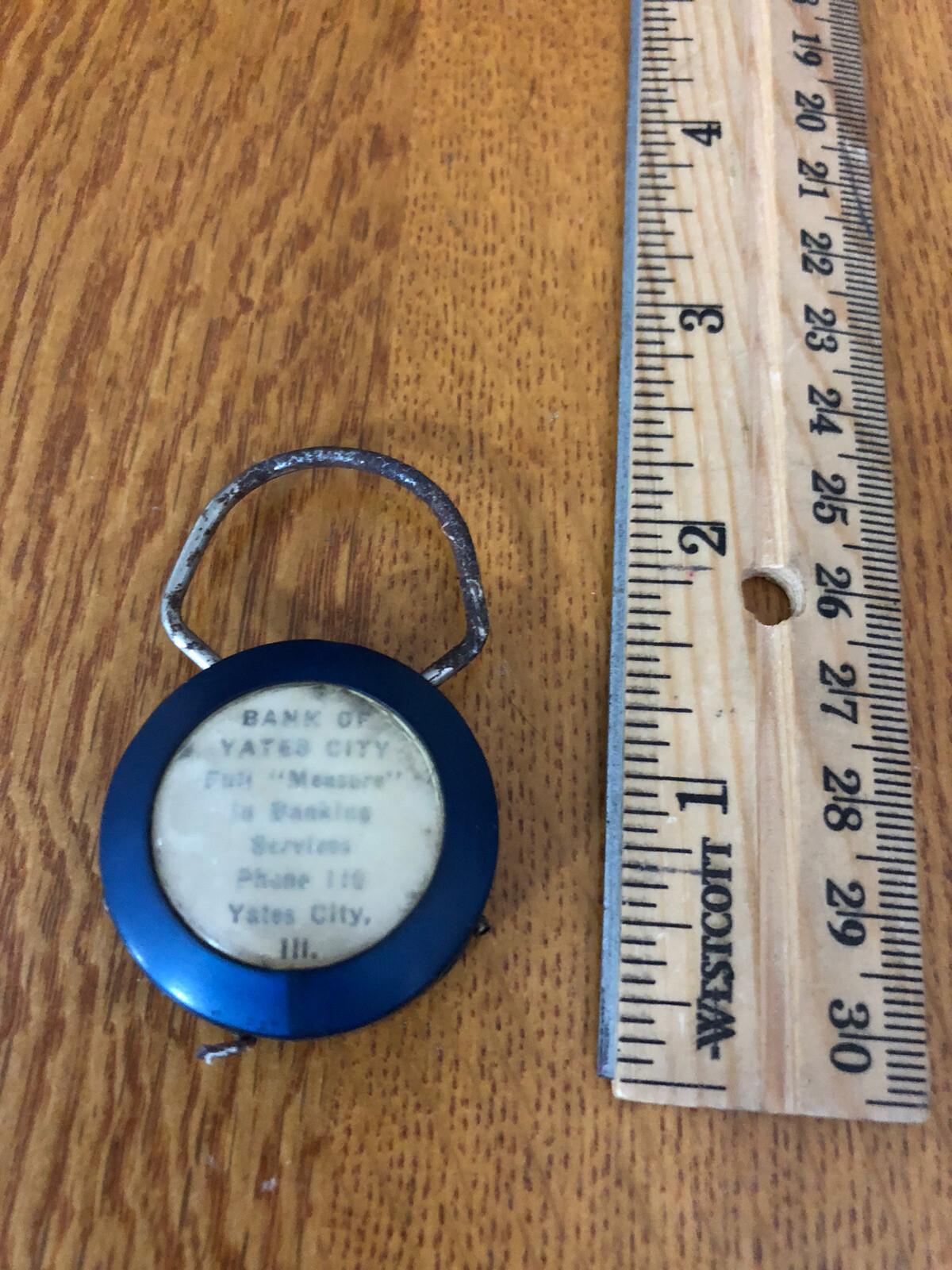 VINTAGE BANK OF YATES CITY ADVERTISING KEYCHAIN 12” TAPE MEASURE YATES ...