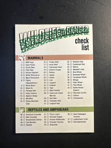1992 WWF Panini Wildlife In Danger 1-100 CHECKLIST Birds Threatened ...