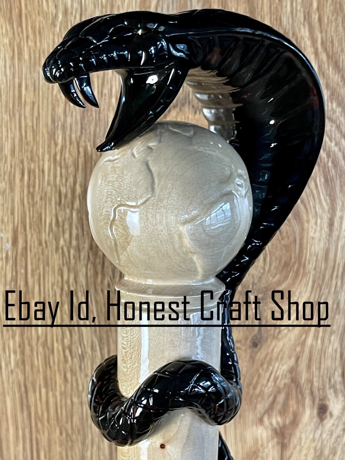 Hand Carved Snake Head Handle Wooden Walking Cane Cob… - Gem