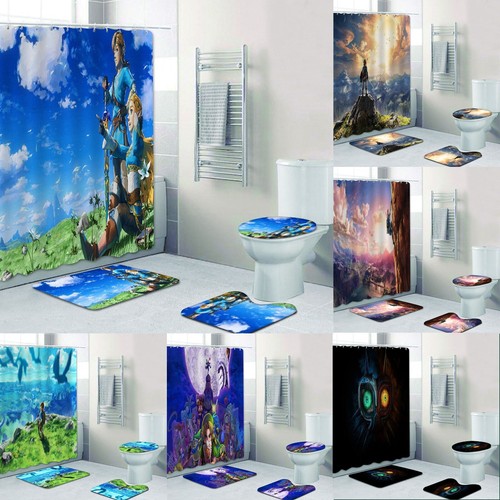 The Legend of Zelda Bathroom 4PCS Shower Curtain Anti-slip Bath Mat ...