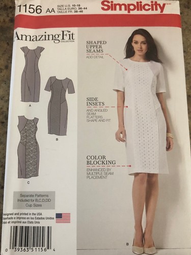 🦋SIMPLICITY #1156 - LADIES AMAZING FIT (3 STYLE) CONTRAST DRESS PATTERN ...