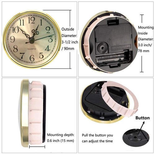 Mini Clock Insert 3-1/2 Inch 90 mm Round Quartz Clock Fit-up Movement ...
