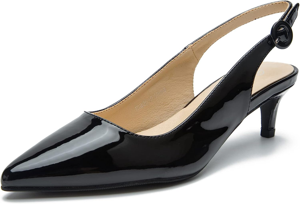 Fereshte Women's Slingback Low Kitten Heels Pumps Closed Toe Dress ...