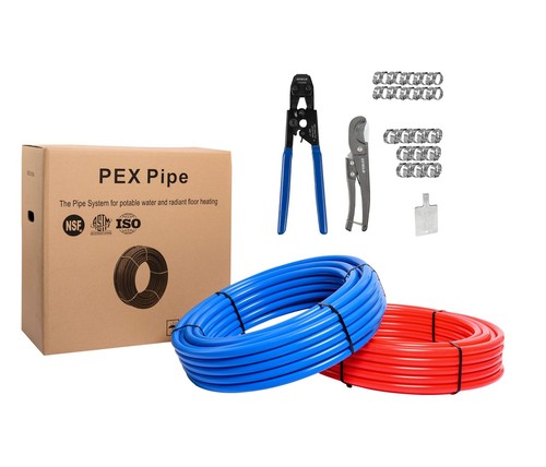 1/2 inch 2x75 ft Pex-b Pipe/Tool Kit- Pex-b Pipe/Tubing Blue & Red ...