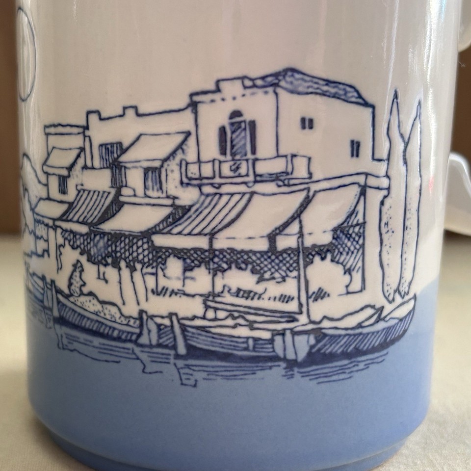 English Ironstone Tableware Mugs Blue and White Set of 2 Herons Boats ...