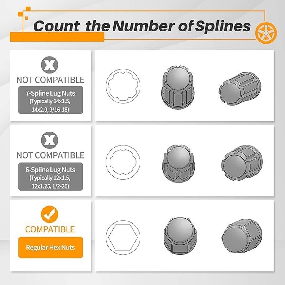 Spike Lug Nut Socket Key with 7 Spline, Solid One-Piece Spiked Lug Nut ...