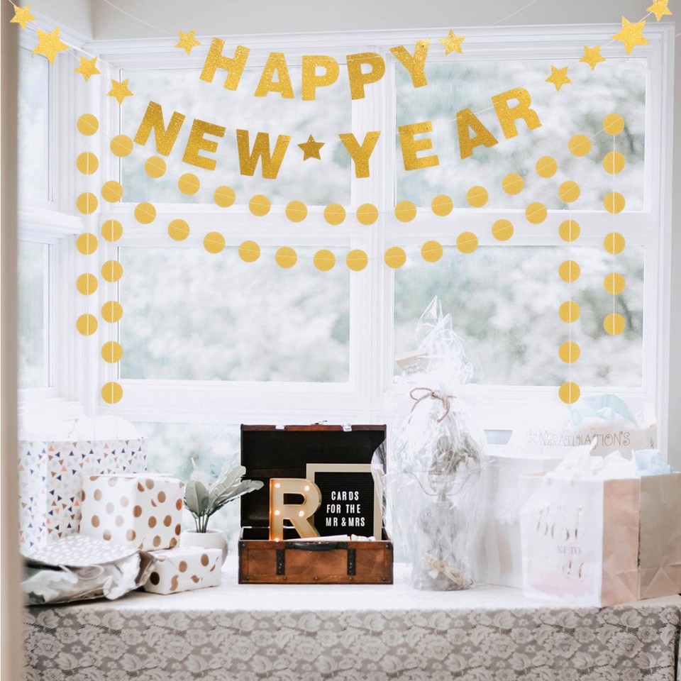 2 Count Party Decorations New Years Eve Happy Glitter Banner for | eBay UK
