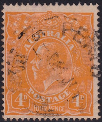 Australia KGV 4d orange, aniline shade, 1R11 “scratch crown to head ...