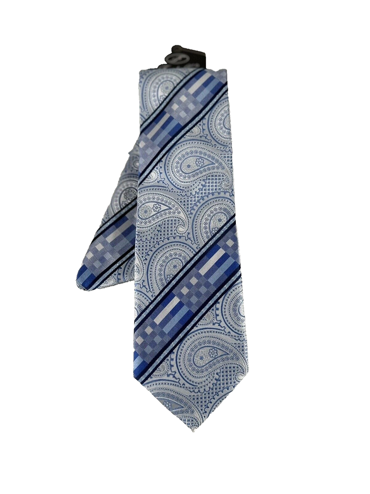Fratello Men's Necktie & Hanky Powder Blue Royal Blue White Polyester 3 ...