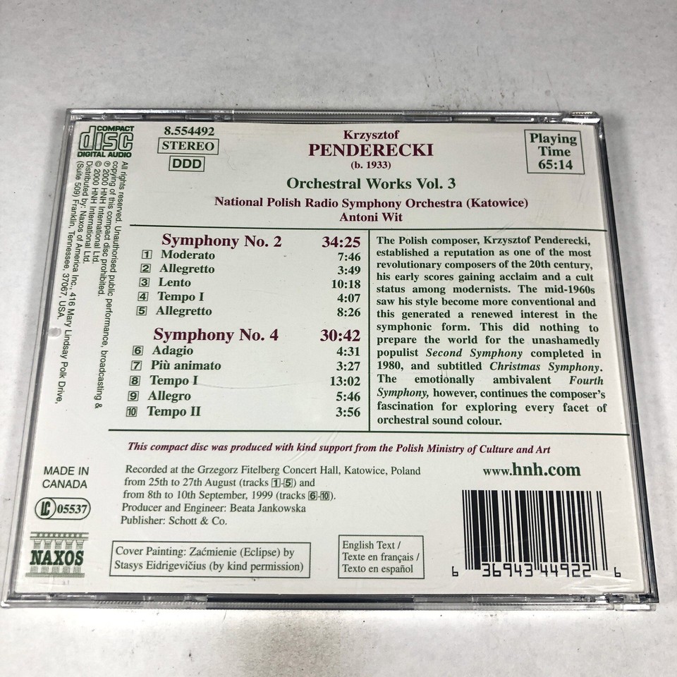 Orchestral Works 3 by Penderecki / Wit (CD, 2000) 636943449226| eBay