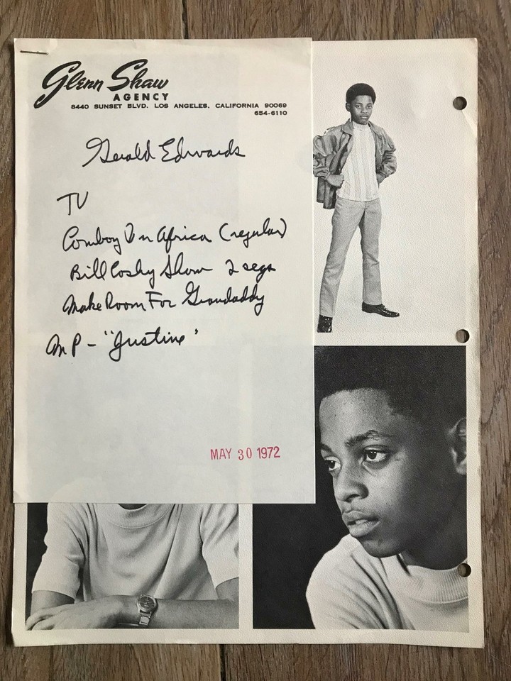1972 GERALD EDWARDS Photos Casting Headshots Bill Cosby Show Black ...