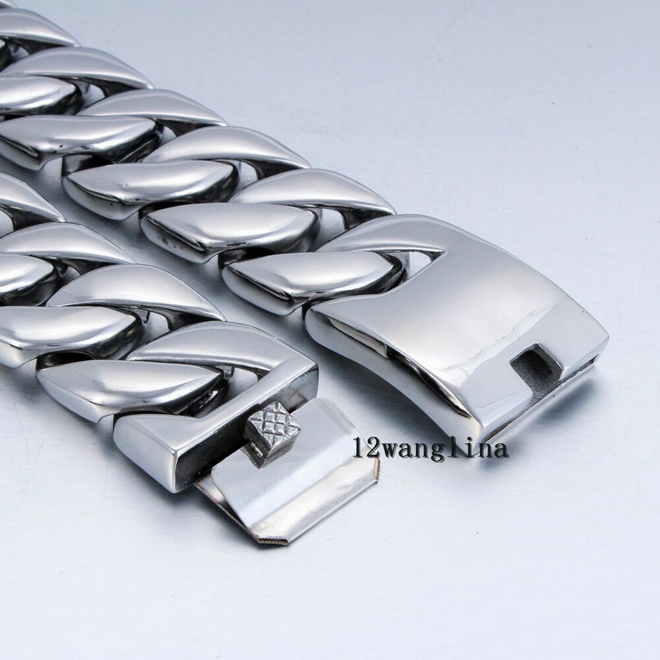 31MM Super Heavy Curb Link Men's Chain Silver 316L Stainless Steel ...