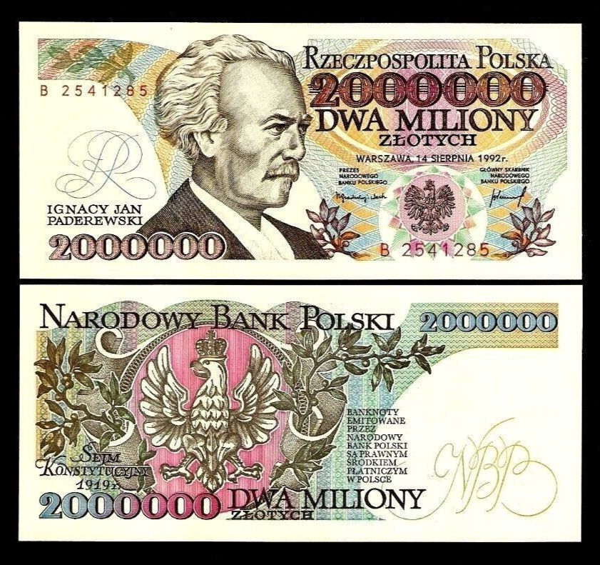 Poland 2000000 ( 2 Million) ZLOTYCH P-158A 1992 UNC Polish World ...