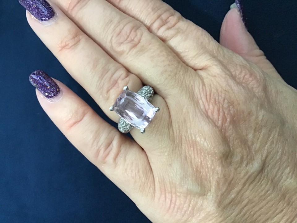 SONIA BITTON 14K White Gold 6.72Ct Kunzite and Diamond Ring. Size 6.75 ...