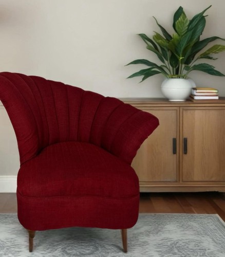 Red Tufted Velvet Accent Chair with Mid-Century Wooden Legs | eBay
