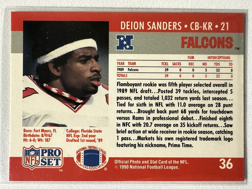 1990 Pro Set - Deion Sanders - #36 - Falcons | eBay