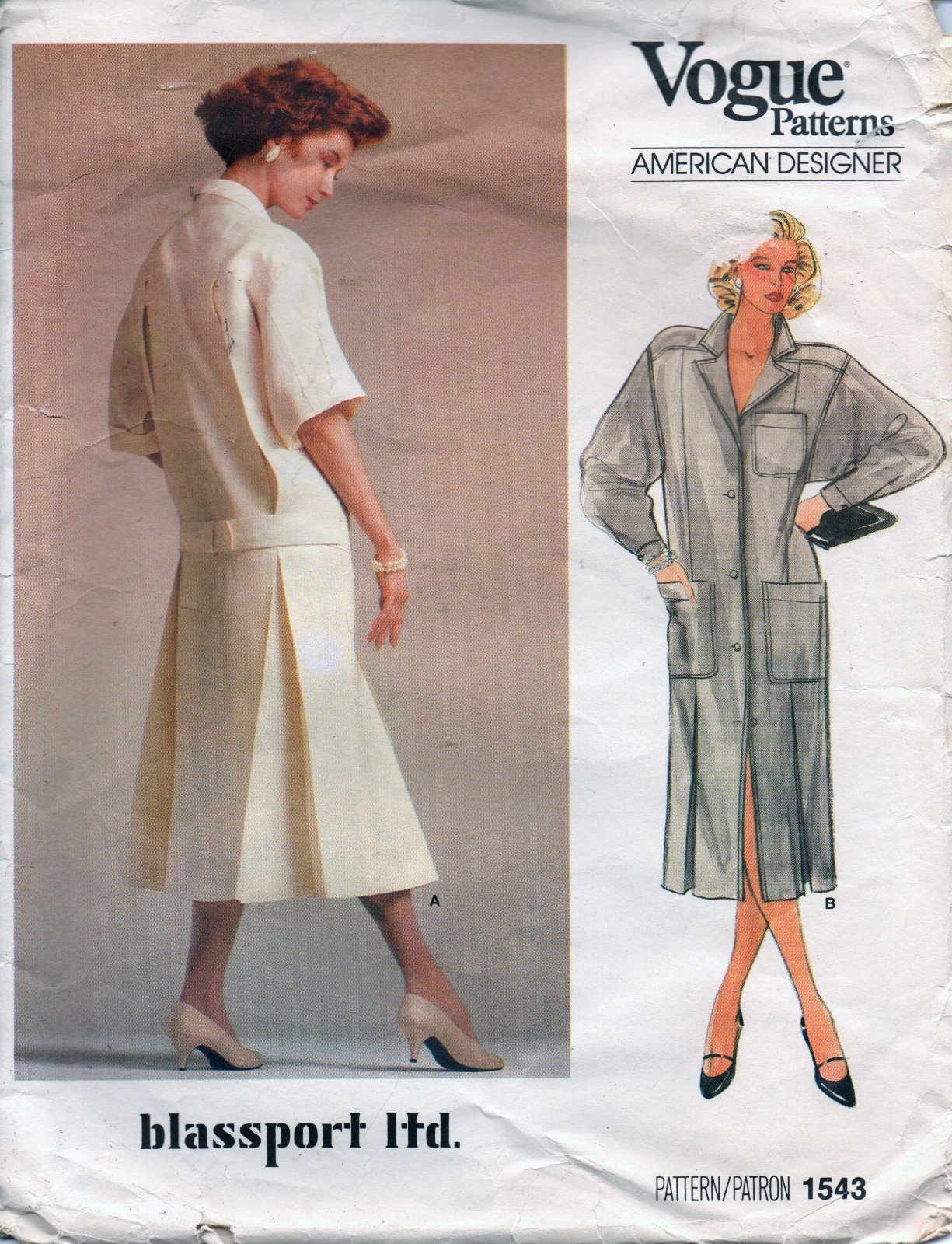 Vogue Sewing Pattern 1543 Loose Dress Buttons Blassport Size 12 CUT | eBay