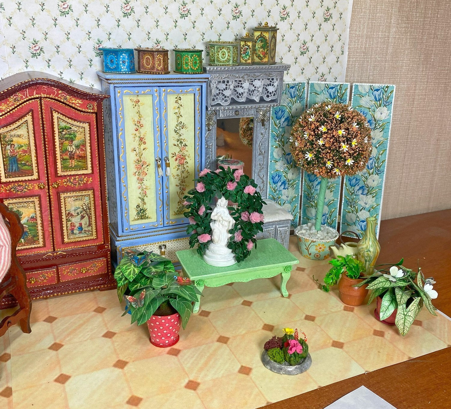 Beauty Figure Roses Flowers Park Garden Dollhouse Miniature Scale 1:12 ...