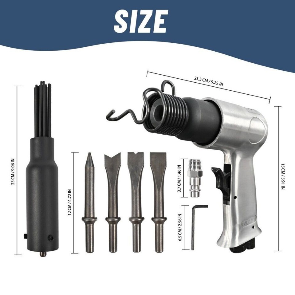 Air Hammer Chisel Descaler Needle Gun With 4 Chisels + 19 Needles For ...