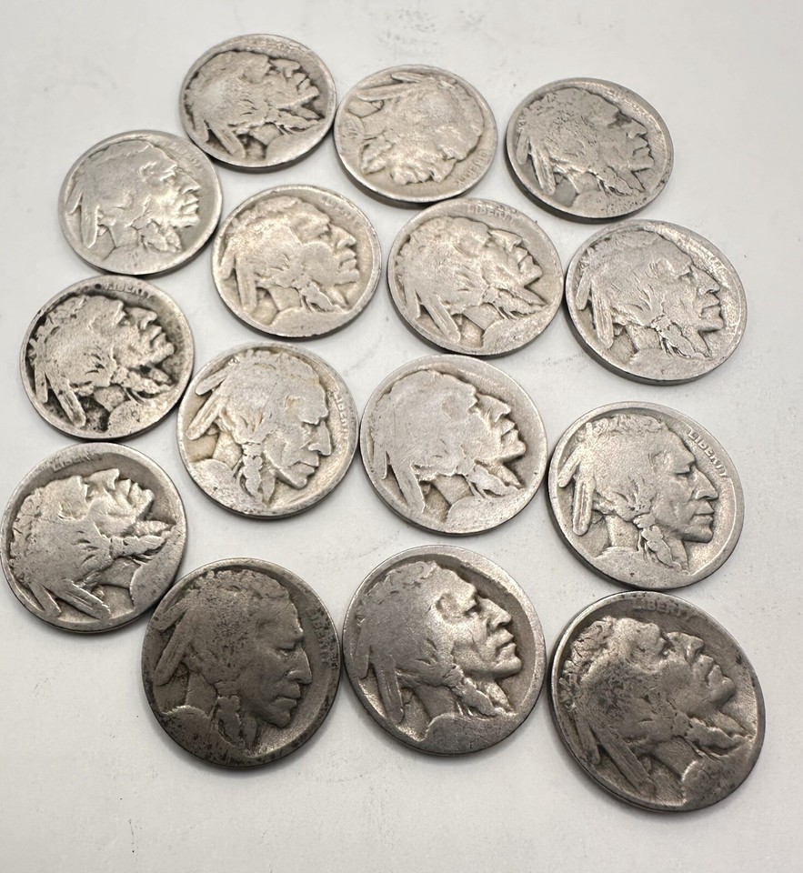 VINTAGE United States Coin Lot of 15 Buffalo Nickels 1913-1938 Dateless ...
