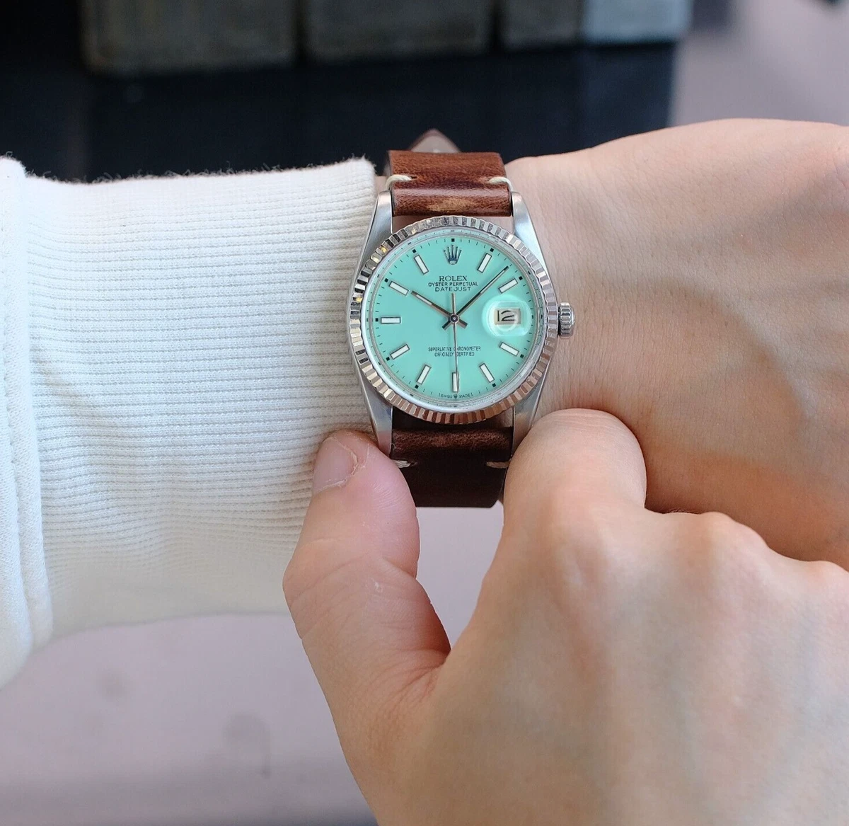 Rolex Datejust Brown Leather Strap