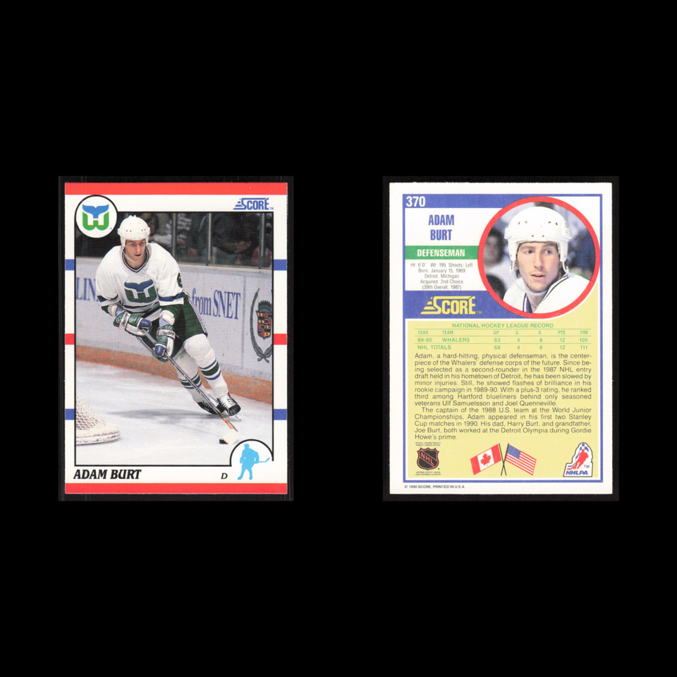Adam Burt Rookie #370 1990 Score Hartford Whalers Hockey Card NHL NM | eBay