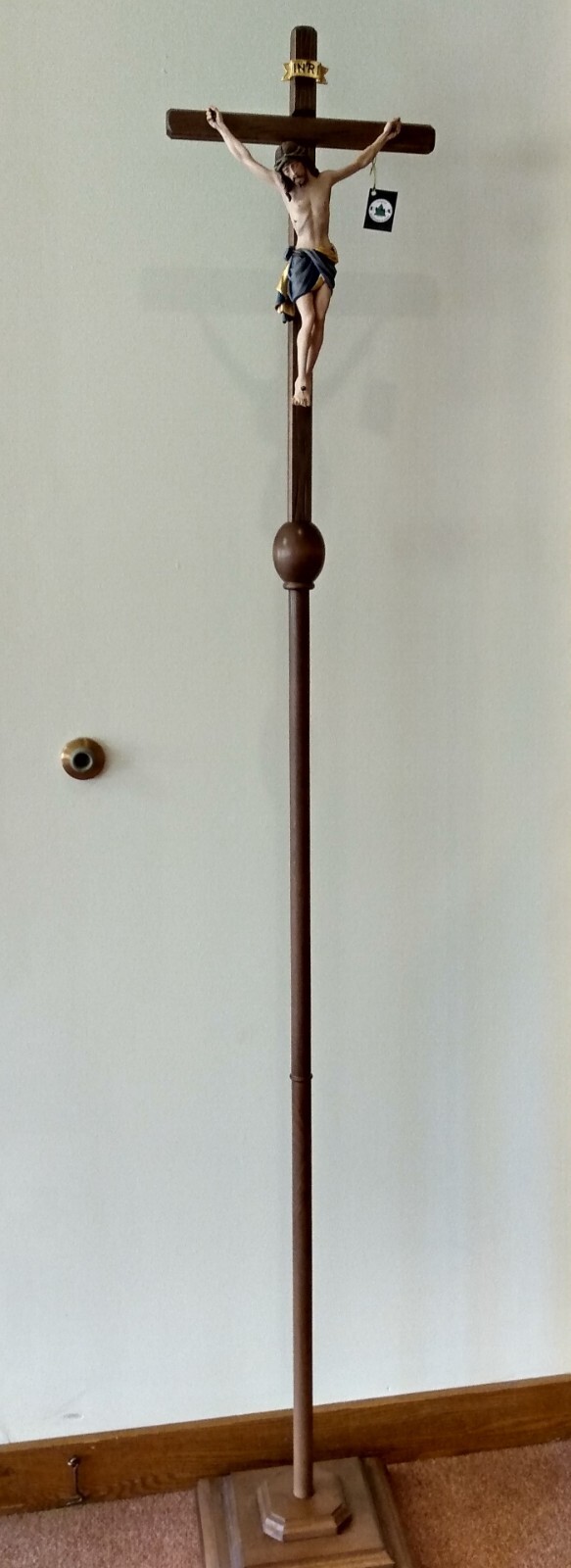 Large 79" Processional Cross, Crucifix with Pole and Stand, Carved of ...