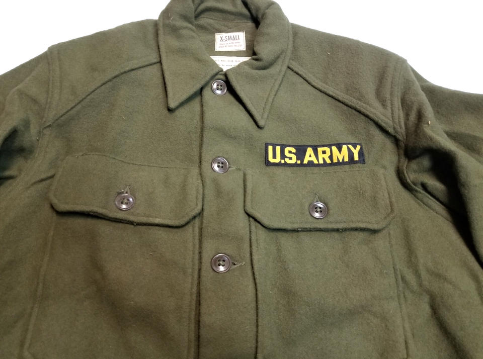 VINTAGE 50s US Military Army OD Green Cold Weather Wool Field Shirt X ...