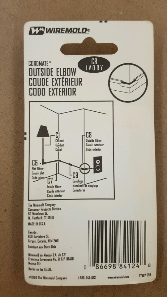 Wiremold C8 Wire Channel Outside Elbow Carded - CORDMATE - IVORY | eBay