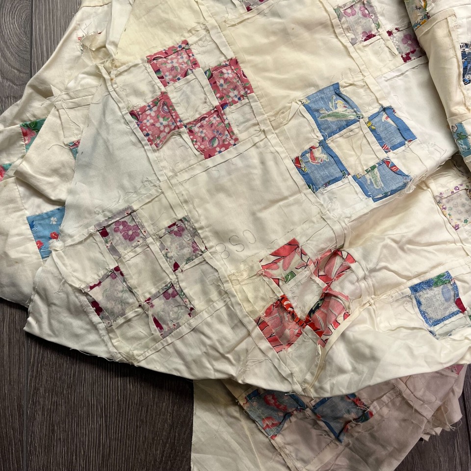 Vintage Antique 72x94" Postage Stamp 9-Patch Quilt Top Hand/machine ...