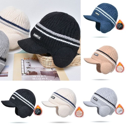 With Earflap Beanies Hats Cold-proof Skull Cap Ear Protection Hats ...