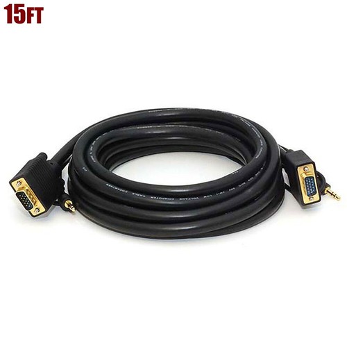 15FT SVGA VGA 15-Pin PC Monitor Video Cable & 3.5mm Stereo Audio Male ...