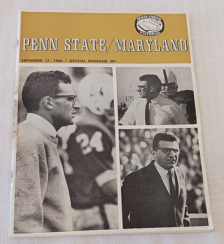 Vintage 1966 Penn State Football Program 1ST JOE PATERNO Game Maryland ...