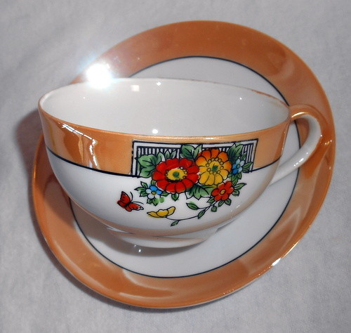 Japan Orange Peach Luster Ware Floral Cup & Saucer: Noritake Early Mark ...