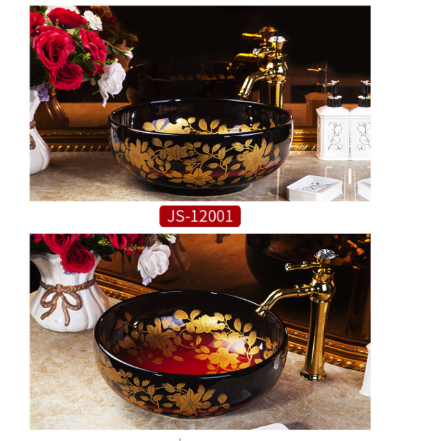 Colorful Round Bowl Ceramic Vessel Sink Counter Basin Set Mixer Faucet ...