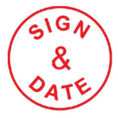 SIGN & DATE Stamp, Pre-inked Red, Shiny Brand, Round 5/8" Diameter ...