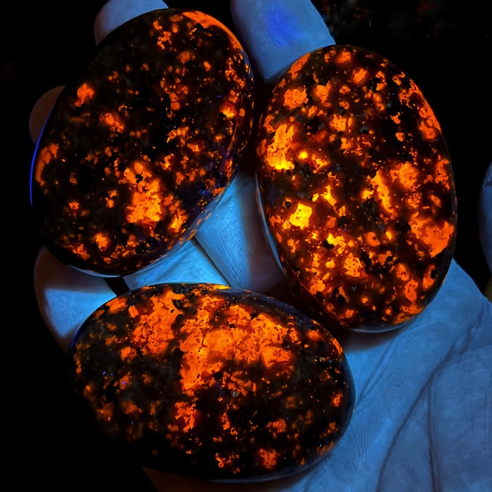 Natural Yooperlite Flame Palm Stone UV Reactive Glowing Sodalite Stone ...