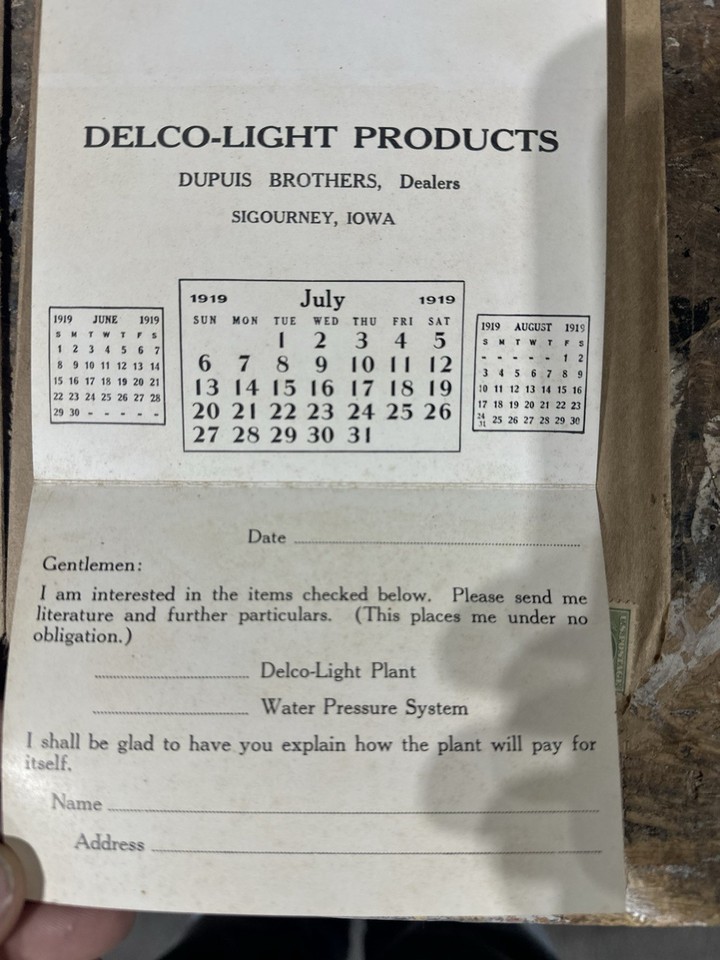 5 Set Vintage 1919 Advertisement Post Card Calendar Delco-light ...